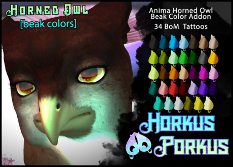 Second Life Marketplace - [HkPk] Addon for Anima Horned Owl - Beak Colors